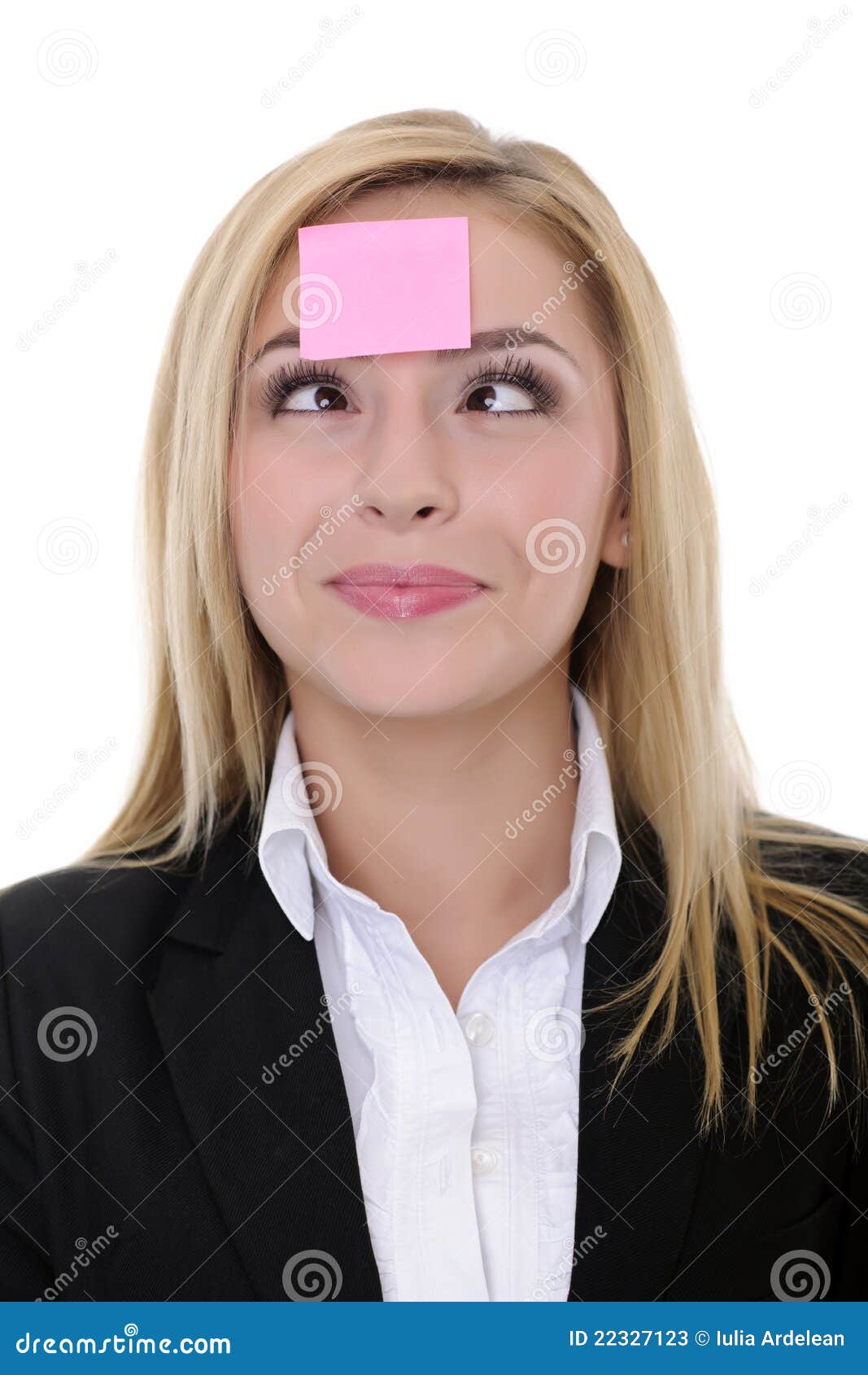 Pink Sticky Note on Woman Face Stock Image - Image of person ...
