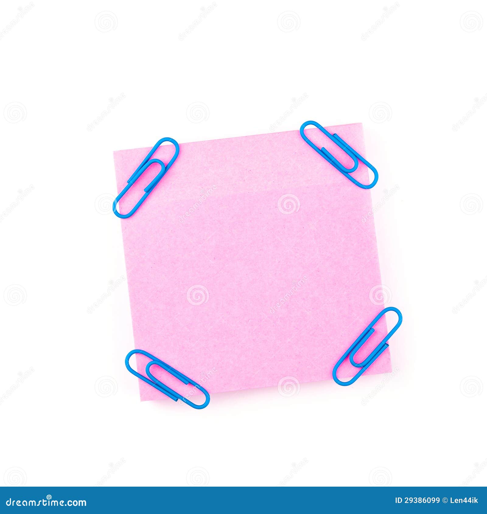 Pink Sticky Paper Note with Blue Clips Stock Image - Image of blank ...