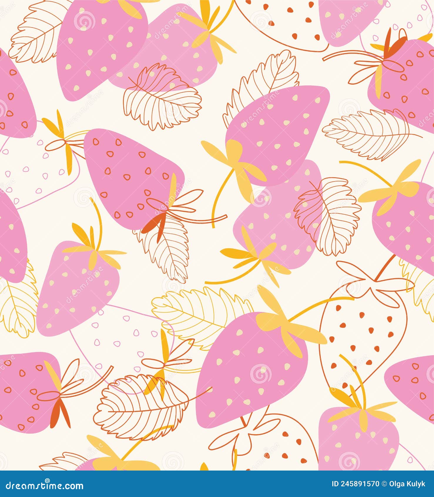 Pink Strawberry Abstract Seamless Vector Pattern on Beige Background ...