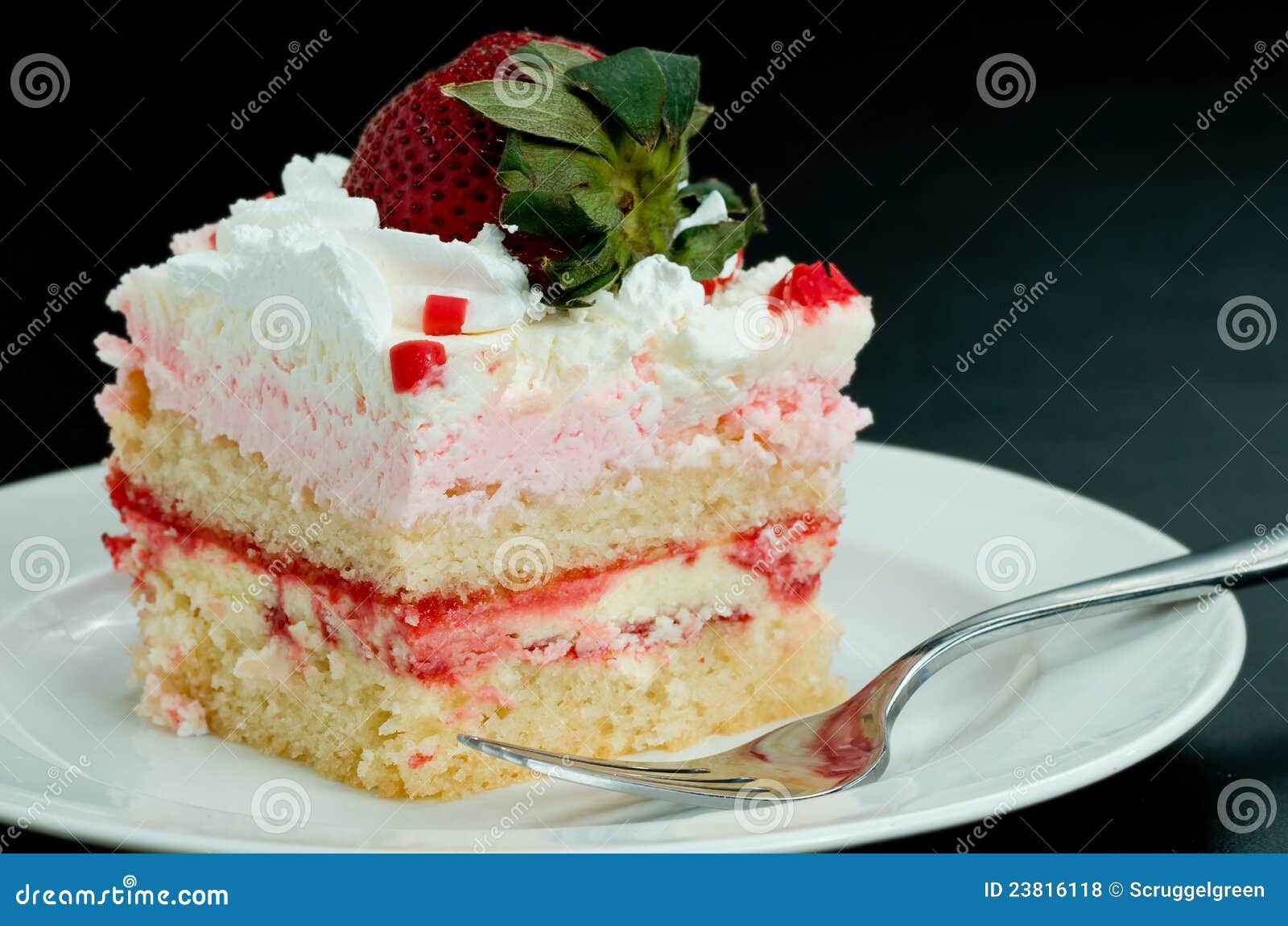 Pink Strawberry Whipped Cream Cake Slice Stock Photo - Image of piece ...