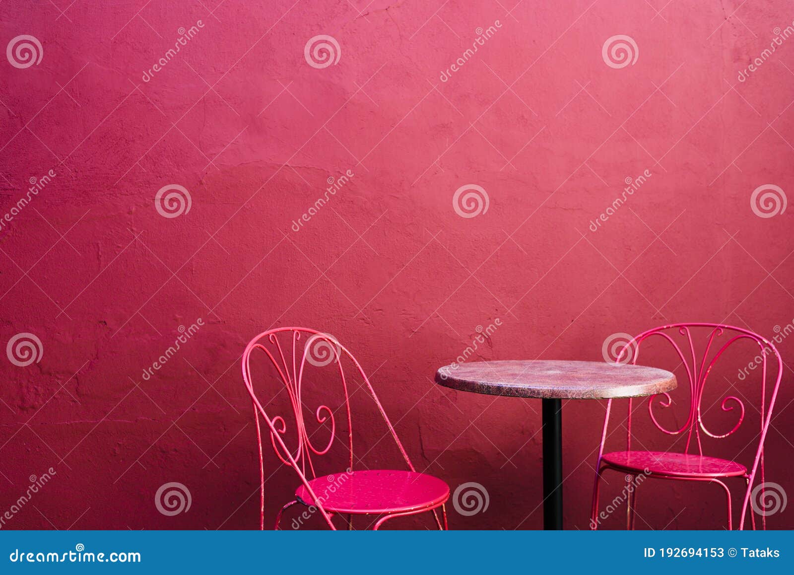 Pink Street Cafe Table with Chairs on Pink Wall Stock Image - Image of ...