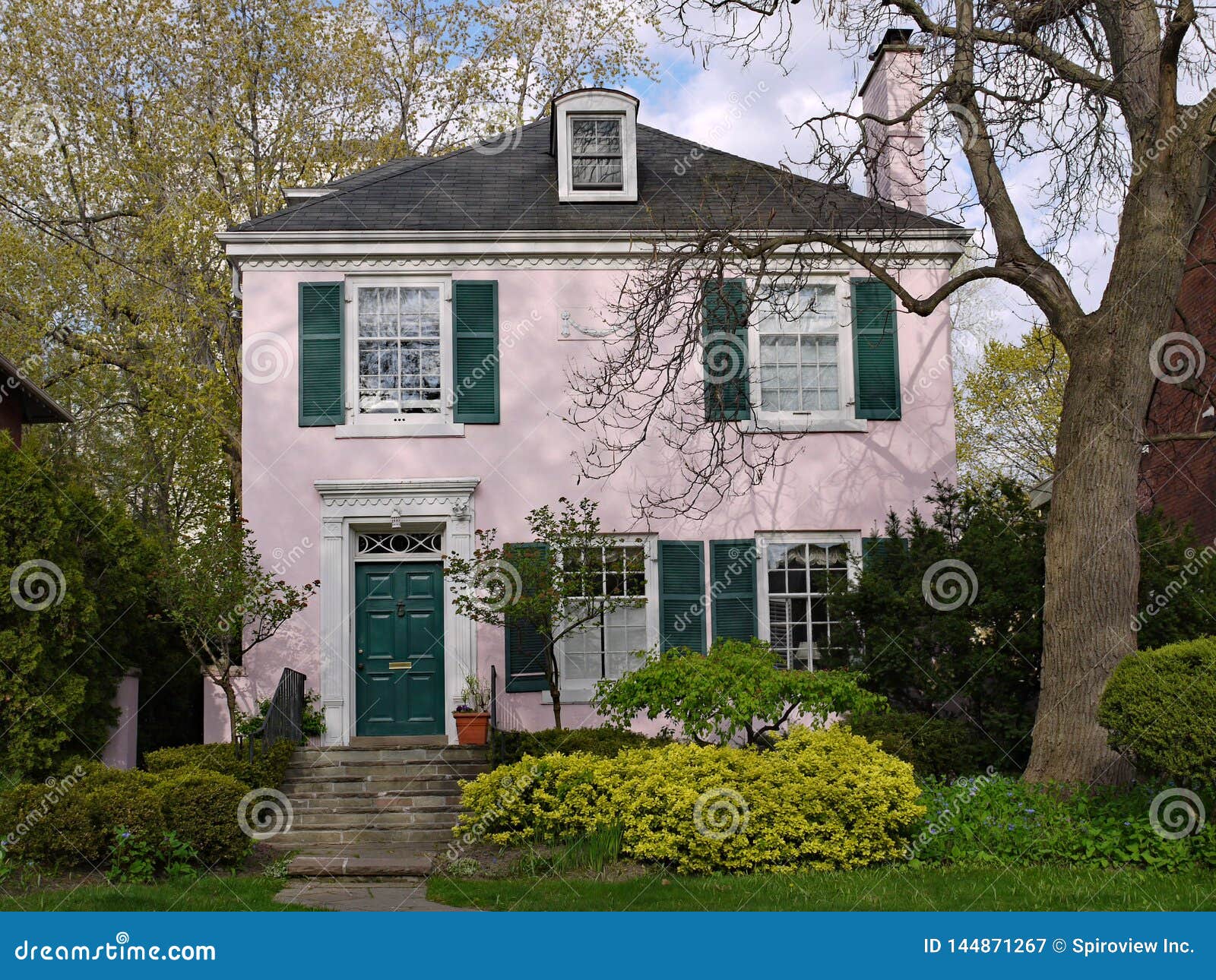Pink stucco house stock image. Image of middle, spring - 144871267