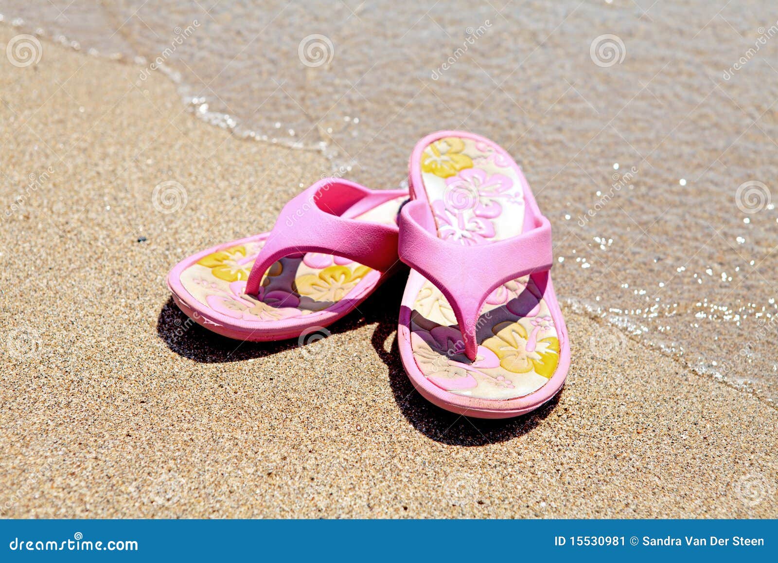Pink Summer Slippers on the Beach Stock Image - Image of sandpit, water ...