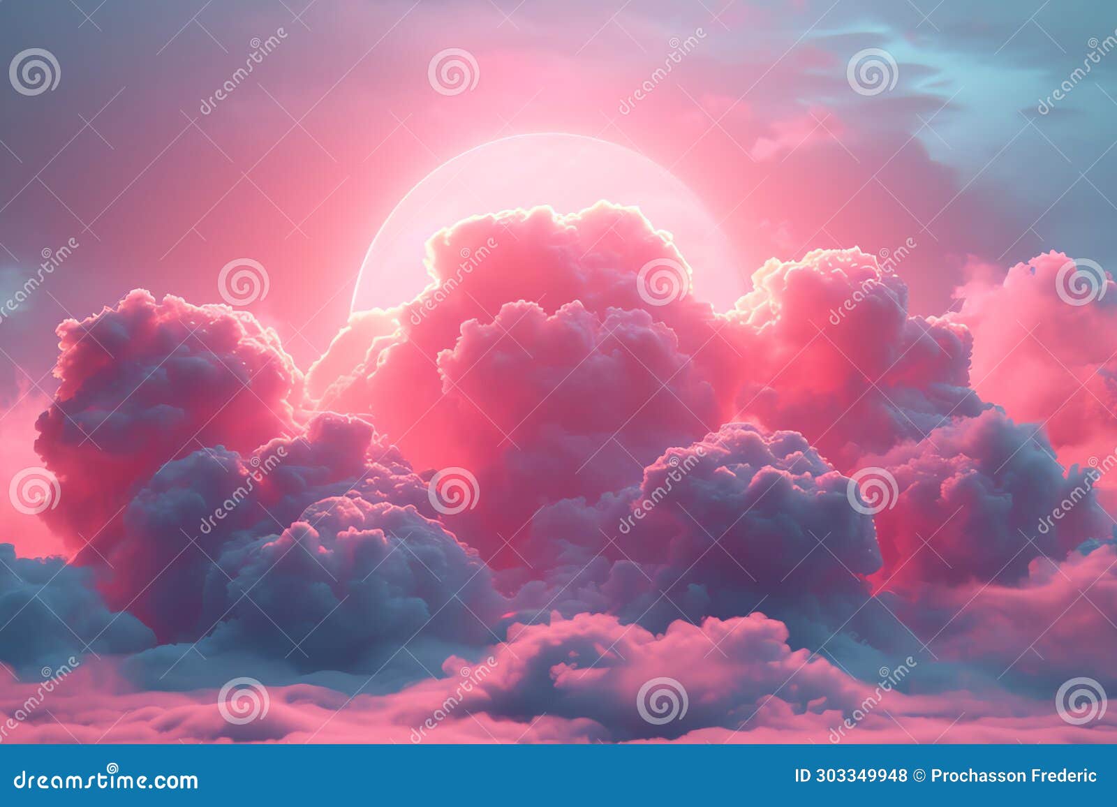Pink Sun Behind Clouds in the Sky, AI Generated Stock Illustration ...