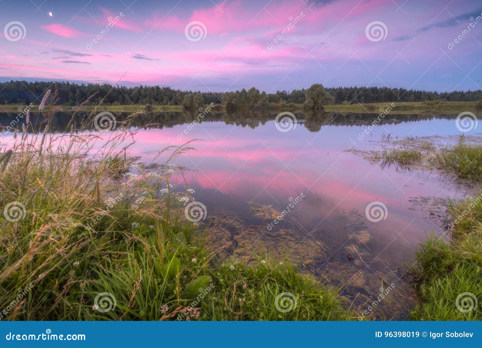 Pink Sunset by the Lake with Reflection Stock Image - Image of water ...