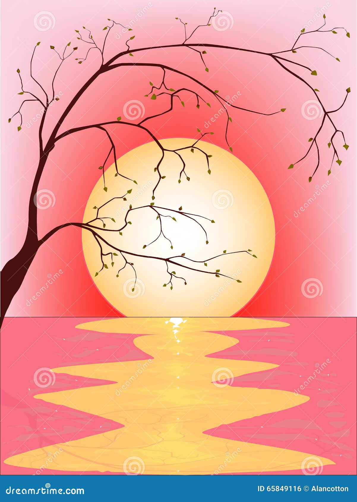 Pink Sunset. stock vector. Illustration of ripples, sunrise - 65849116