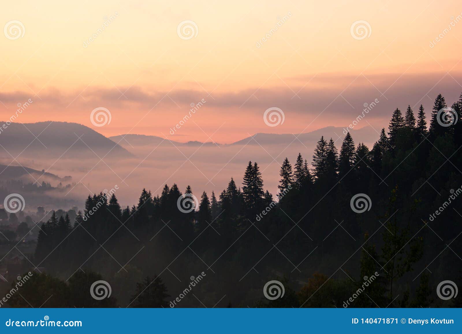 Pink Sunset Over the Mountains in Springtime. Stock Image - Image of ...