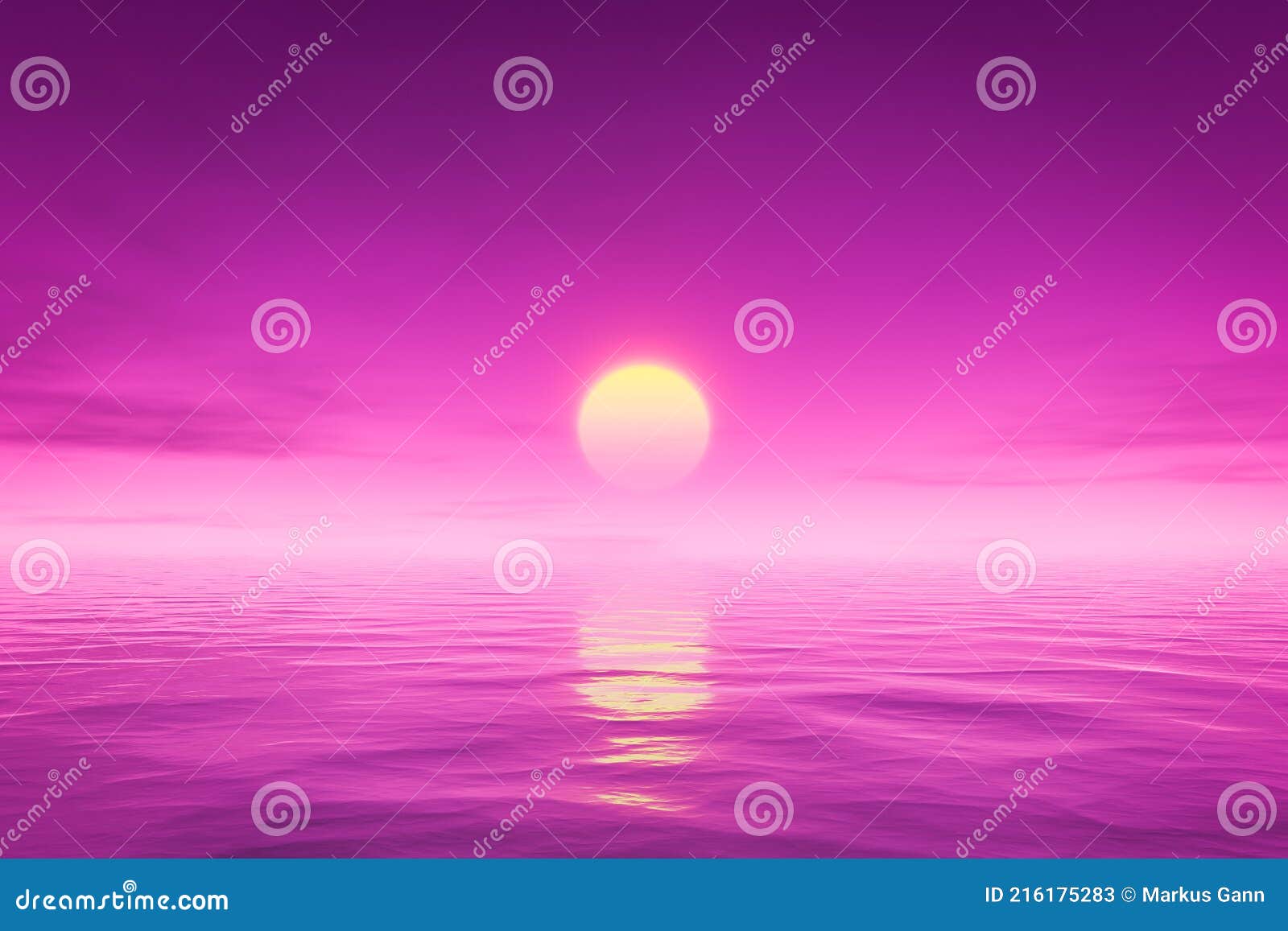 Pink sunset over the ocean stock illustration. Illustration of ...