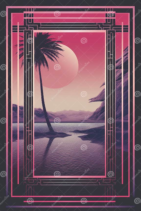 A Pink Sunset with a Palm Tree in Front of it Stock Illustration ...