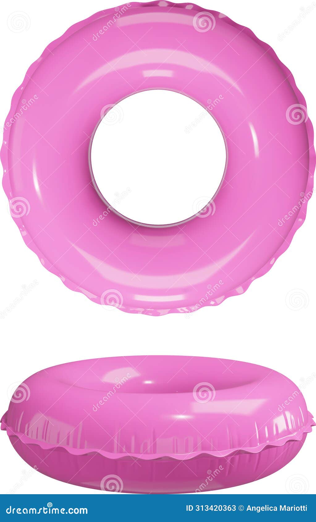 Pink Swimming Ring. Isolated 3d Inflatable Ring Top and Side View ...