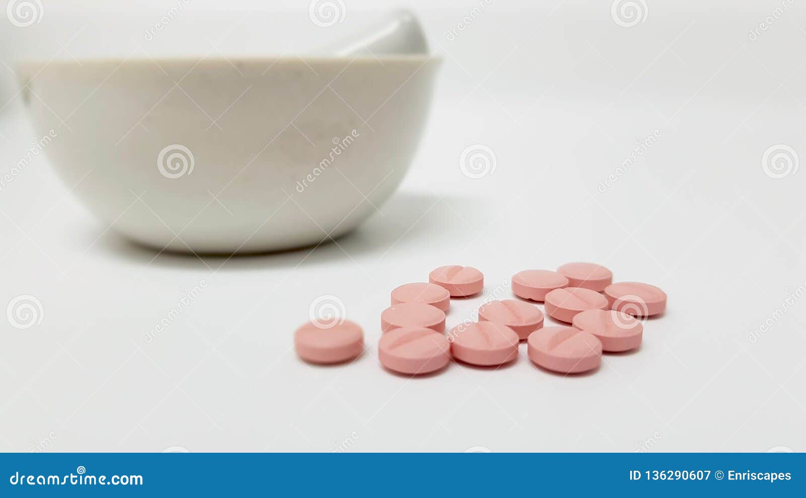 Pink tablets and mortar stock image. Image of tablet - 136290607