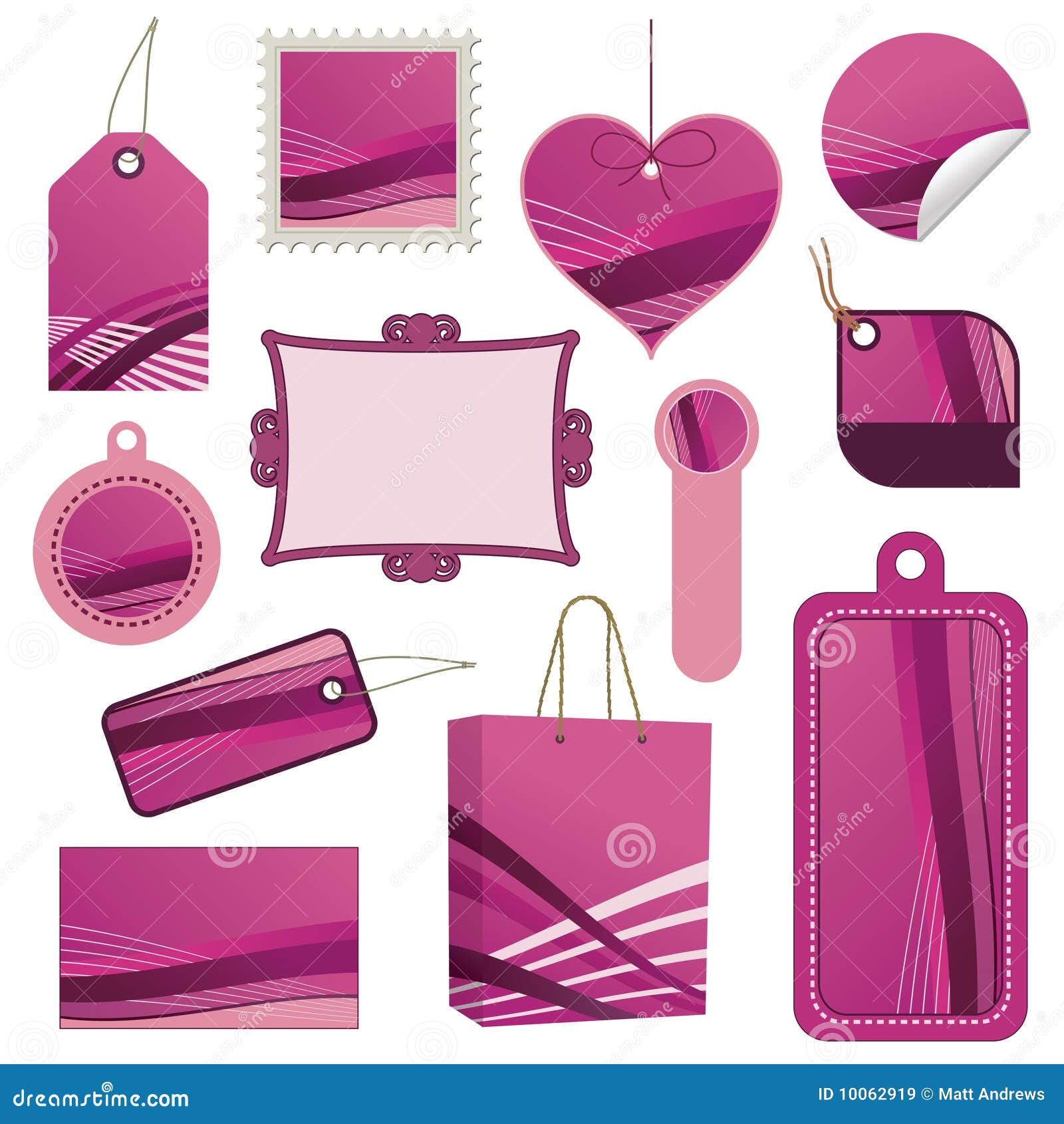 Pink tag set stock vector. Illustration of label, magenta - 10062919