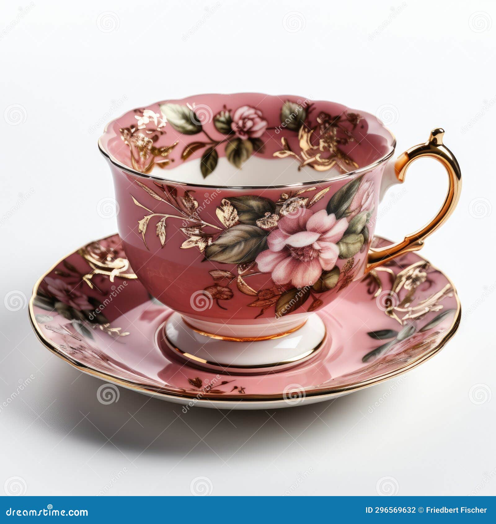 A Pink Tea Cup and Saucer on a Saucer, Vintage Tea Cup. Stock ...