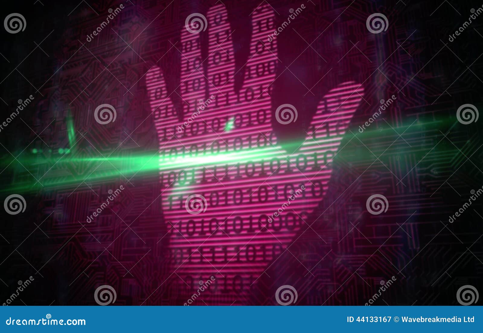 Pink Technology Hand Print Binary Design Stock Illustration ...
