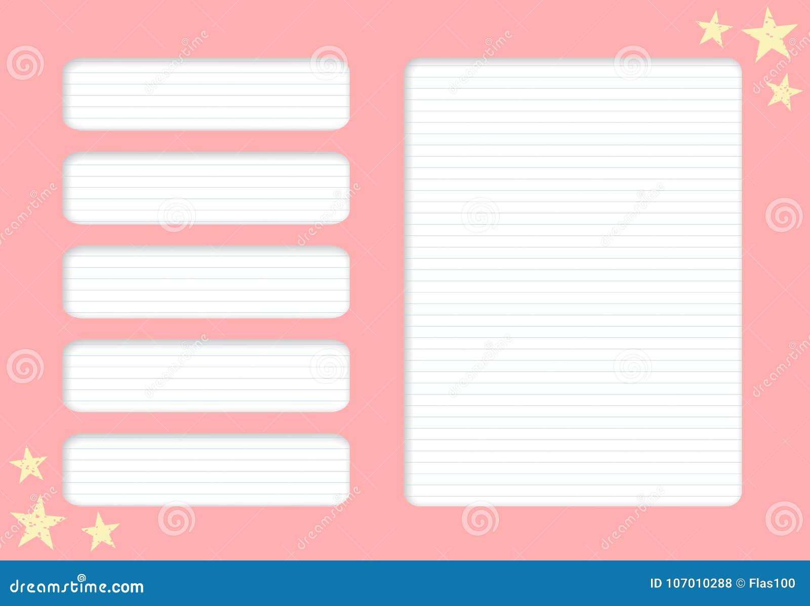Pink Text Boxes with Lined Paper and Yellow Stars on Corners Stock ...
