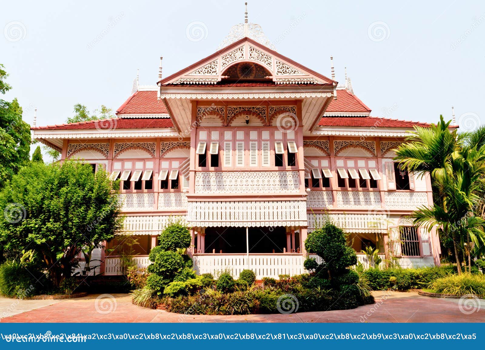 Pink Thai Style House with Blue Sky Stock Photo - Image of beautiful ...