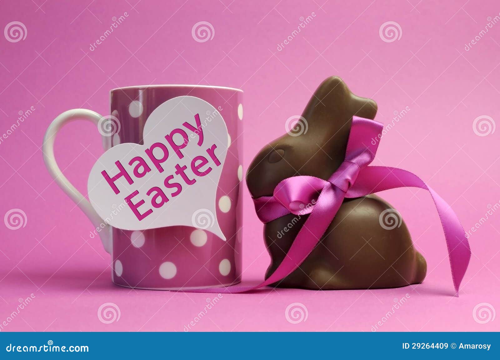 Pink Theme Happy Easter Polka Dot Breakfast Coffee Mug with Chocolate ...