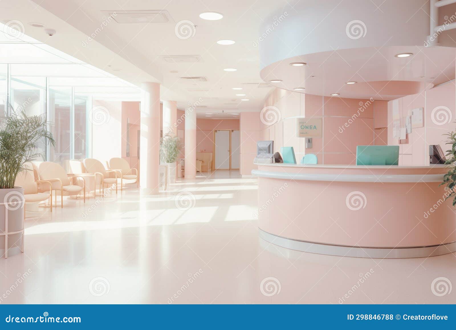 Pink Theme of Hospital Reception Area Stock Illustration - Illustration ...