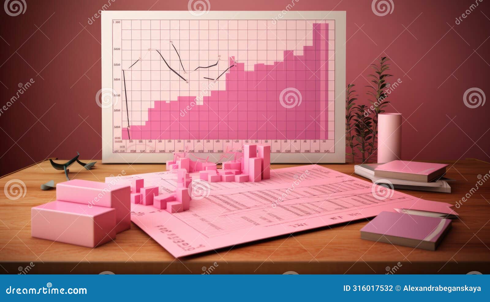 Pink Themed Financial Growth Chart with 3D Elements Stock Illustration ...