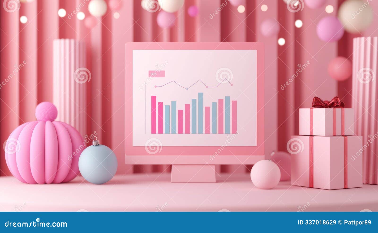 Pink Themed Office Decor with Graph and Decorations Stock Illustration ...