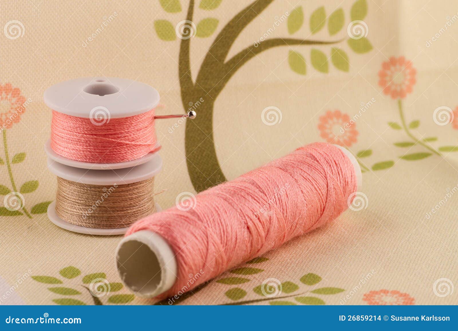 Pink thread on fabric stock photo. Image of sewing, flower - 26859214