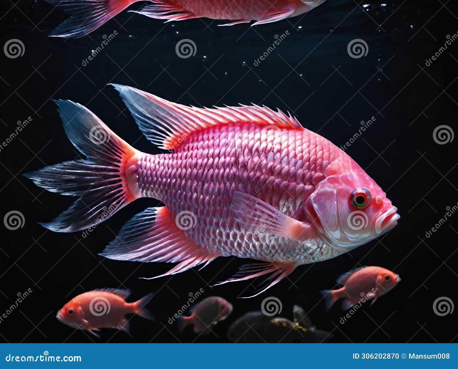 A Pink Tilapia Fish Swimming in a Tank with Plants Stock Illustration ...