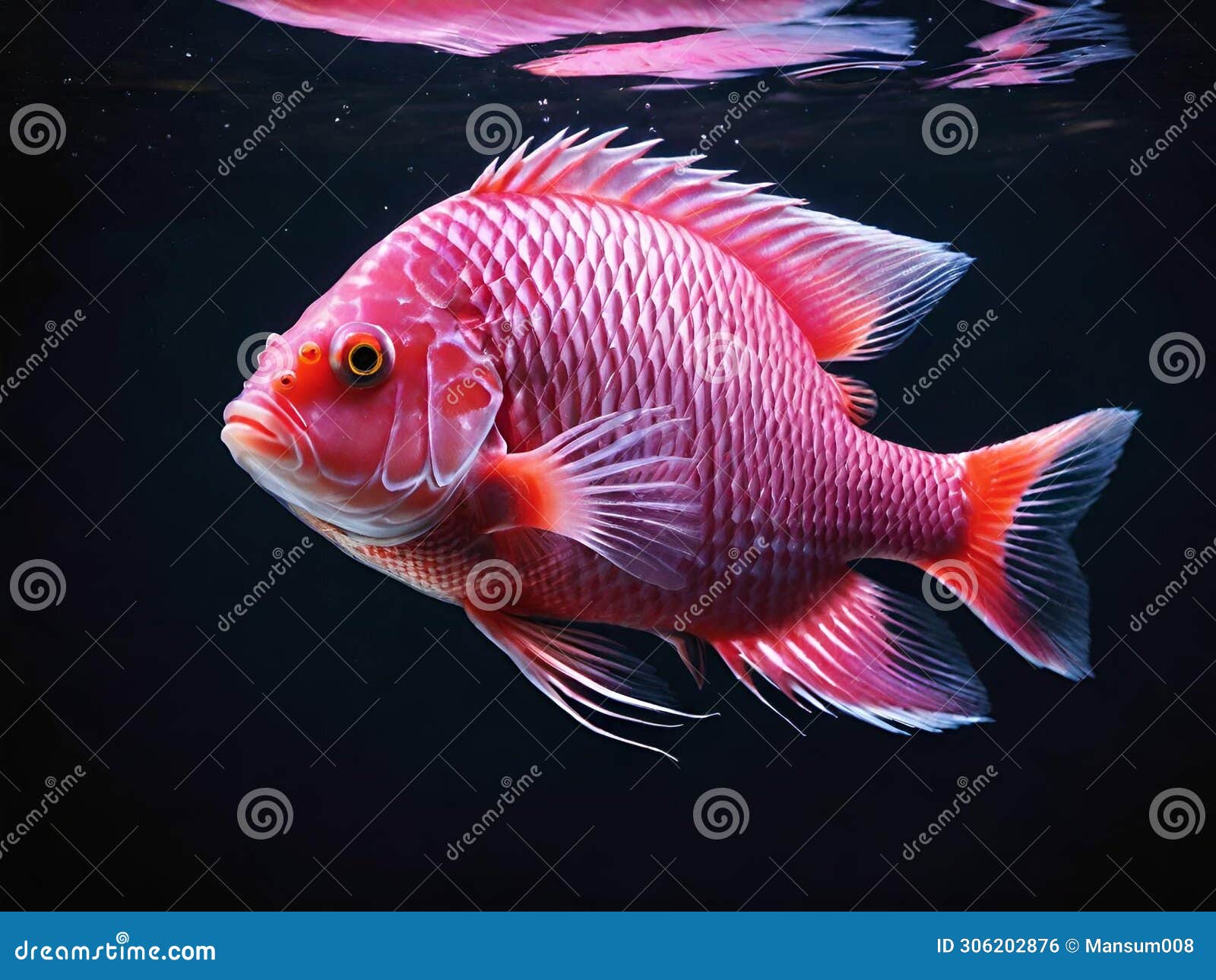 A Pink Tilapia Fish Swimming in a Tank with Plants Stock Illustration ...