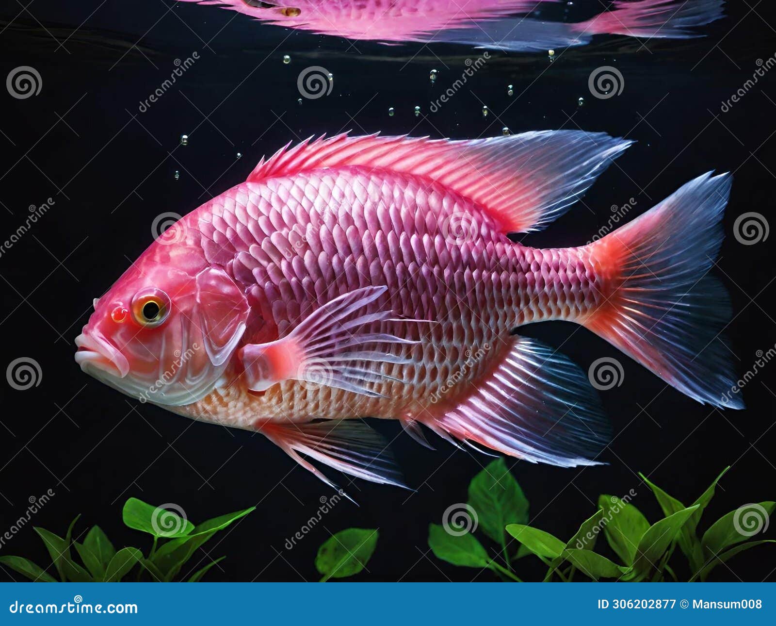 A Pink Tilapia Fish Swimming in a Tank with Plants Stock Illustration ...