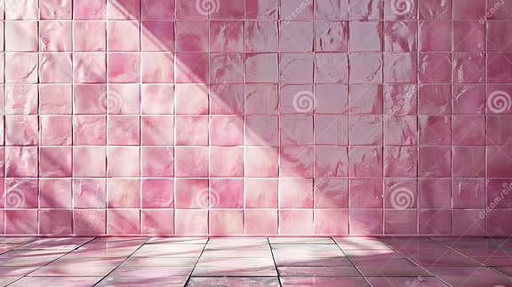 Pink Tile Wall with Sunlight and Shadows, Abstract Background. Interior ...