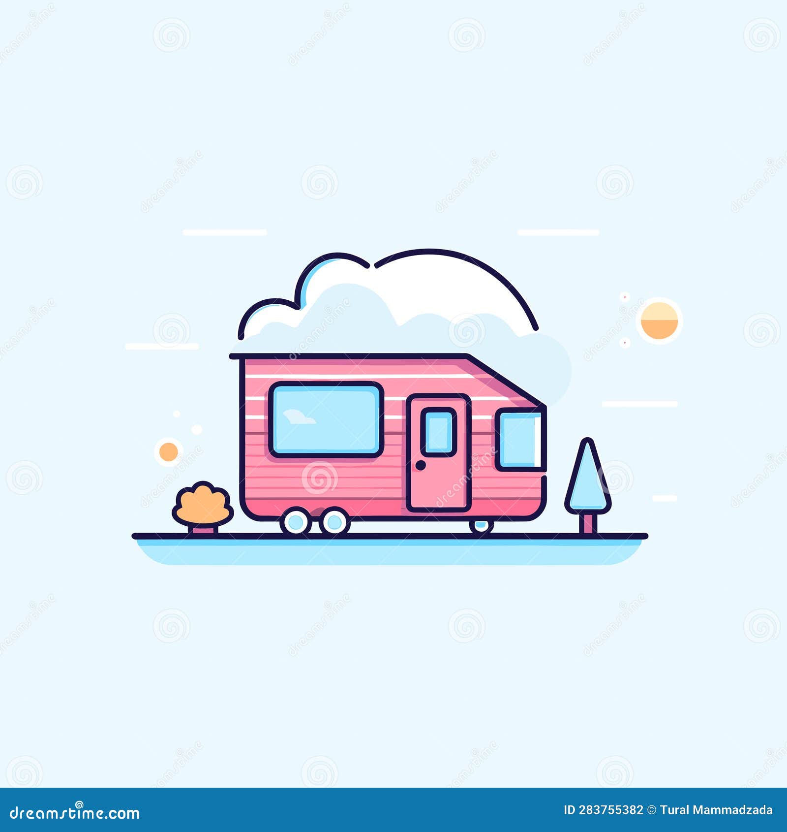 Vector of a Pink Trailer Parked in Front of a Blue Sky Stock Vector ...
