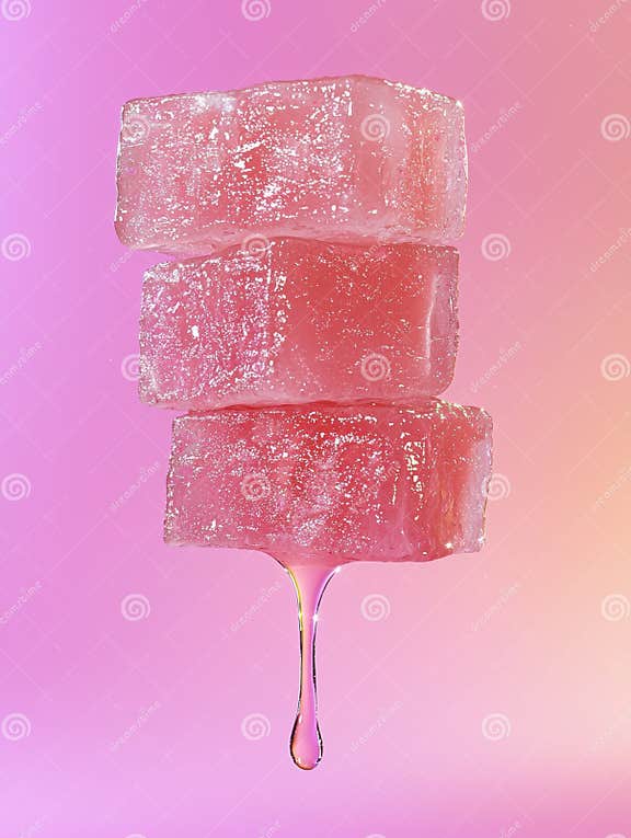 Pink Translucent Cubes with a Dripping Liquid Stock Illustration ...