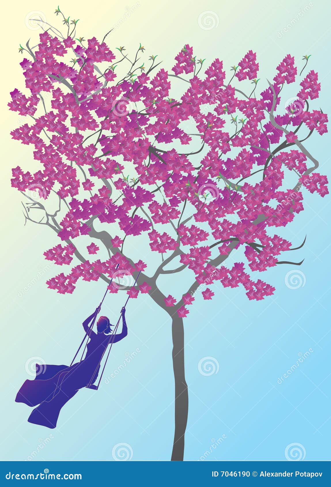 Pink Tree and Girl on Swing Stock Illustration - Illustration of girls ...