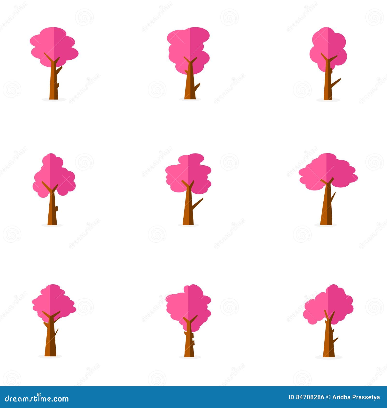 Pink Tree Set of Vector Art Stock Vector - Illustration of autumn ...