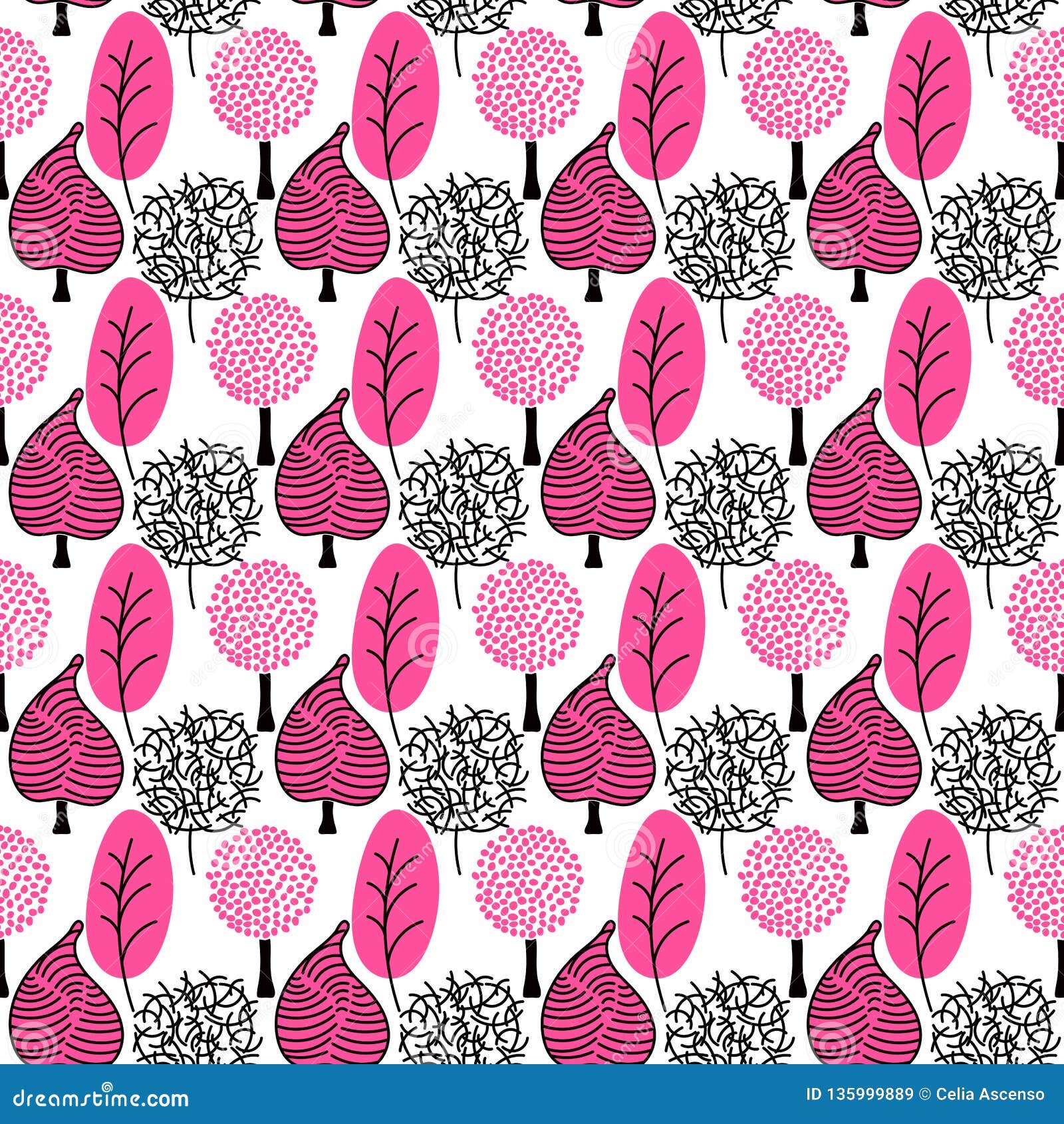 Pink trees seamless forest stock illustration. Illustration of trees ...