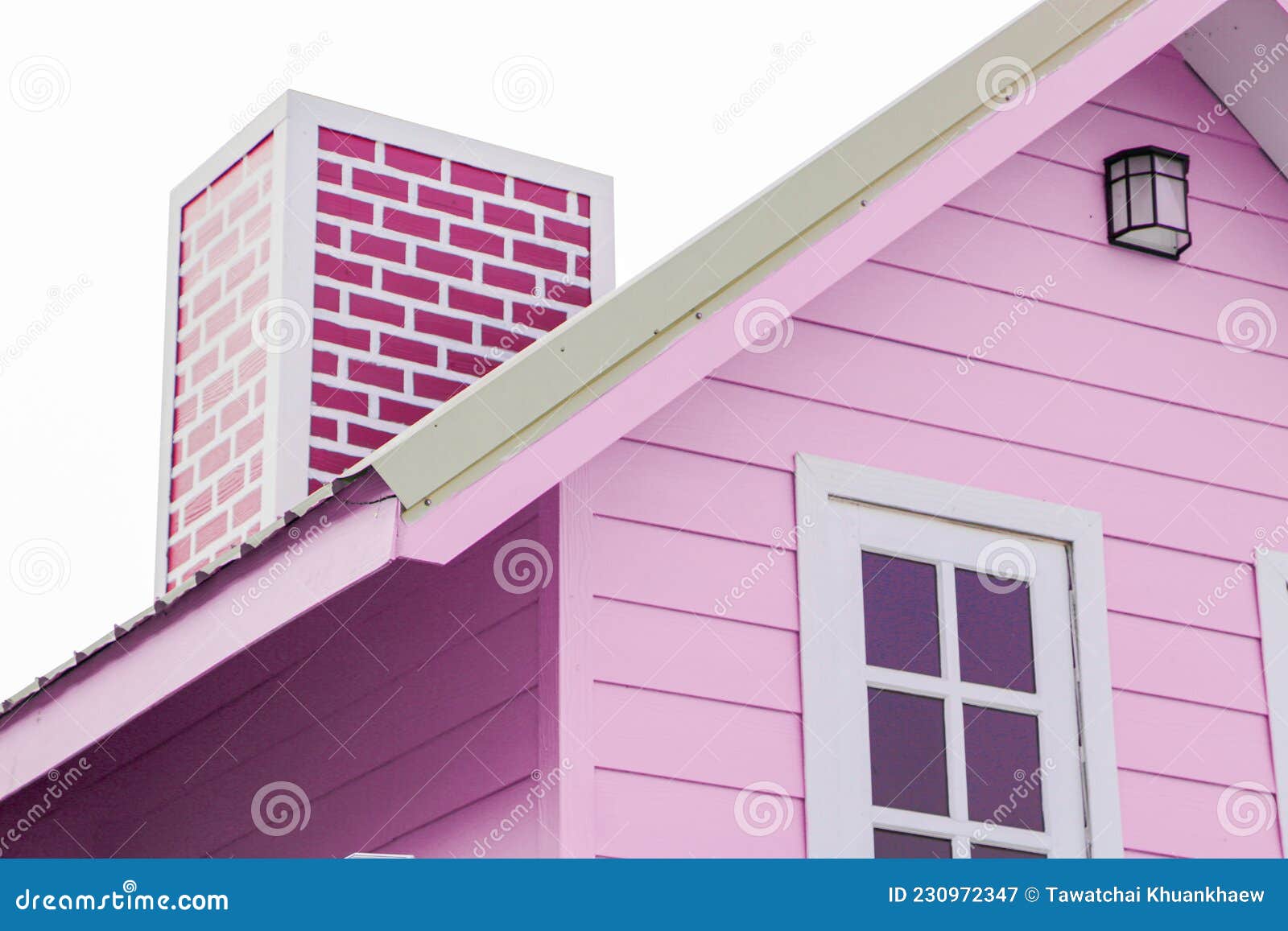 The Pink Triangular Roof and Chimney on Isolated White Background Stock ...