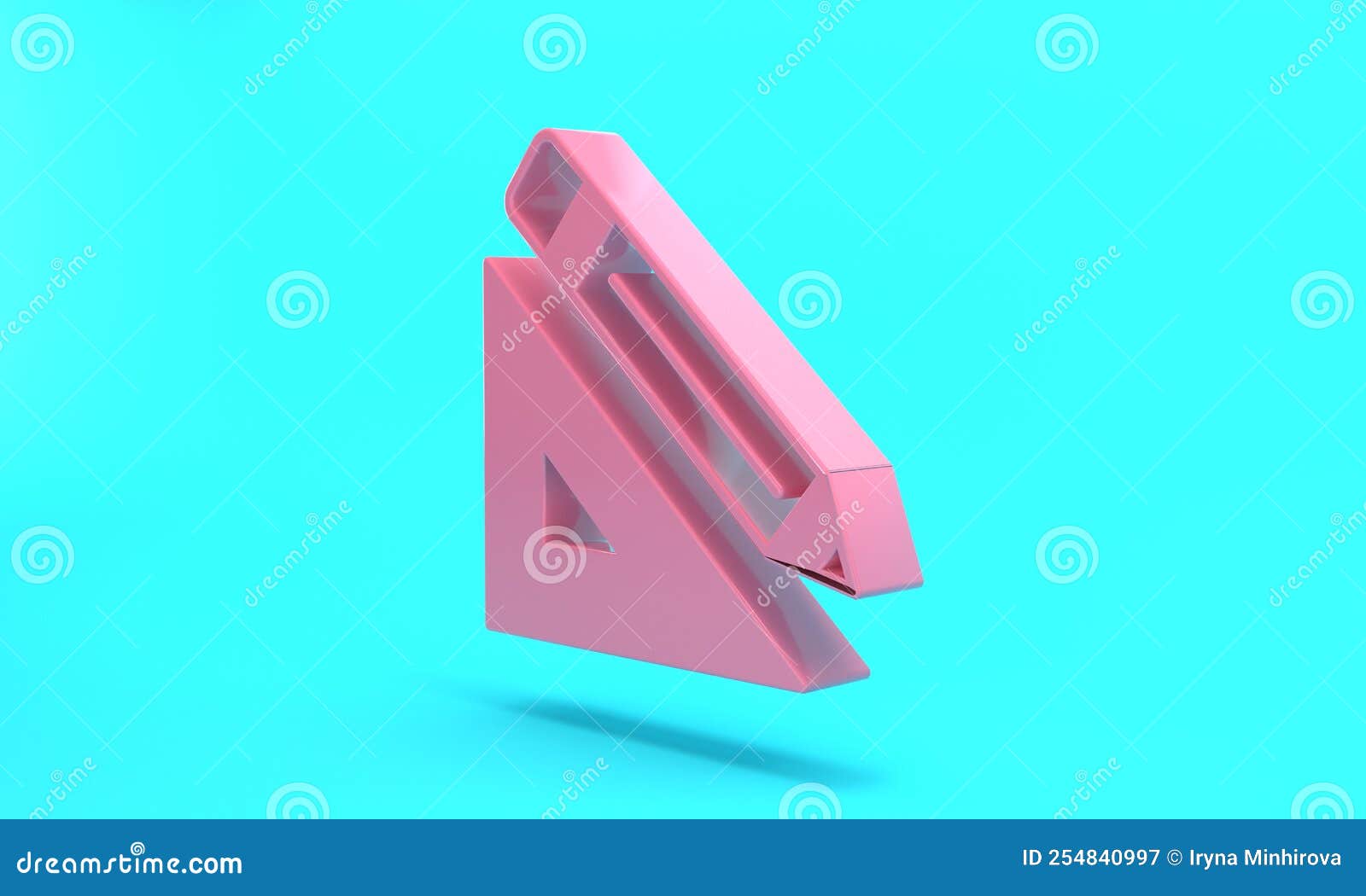 Pink Triangular Ruler and Pencil Icon Isolated on Turquoise Blue ...