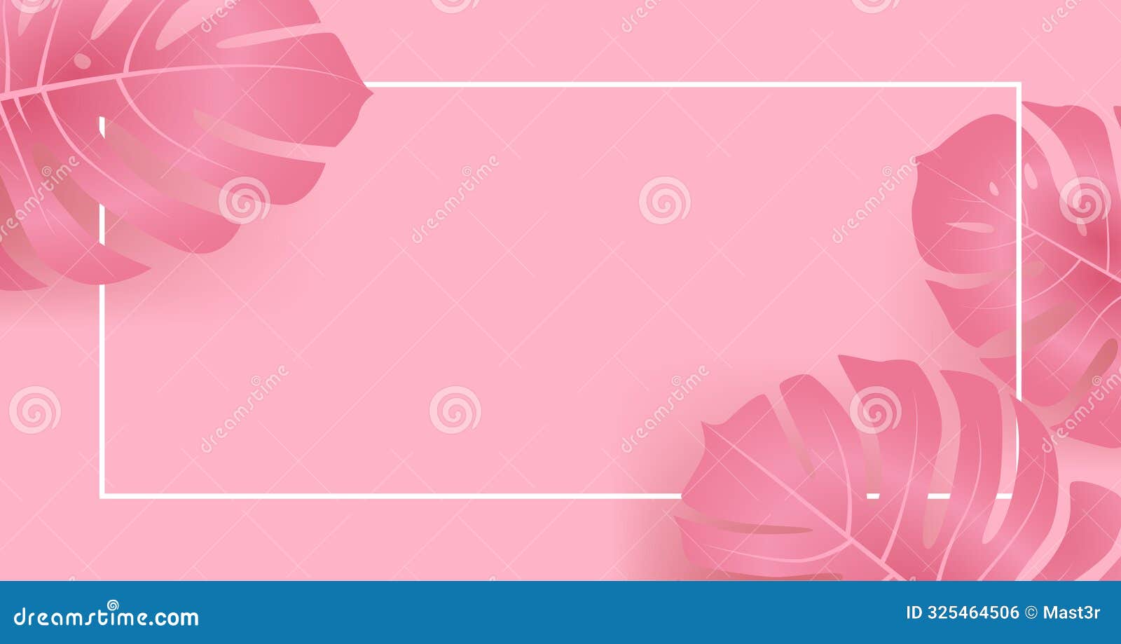 Pink Tropical Leaves Border On Pastel Background With White Rectangular ...