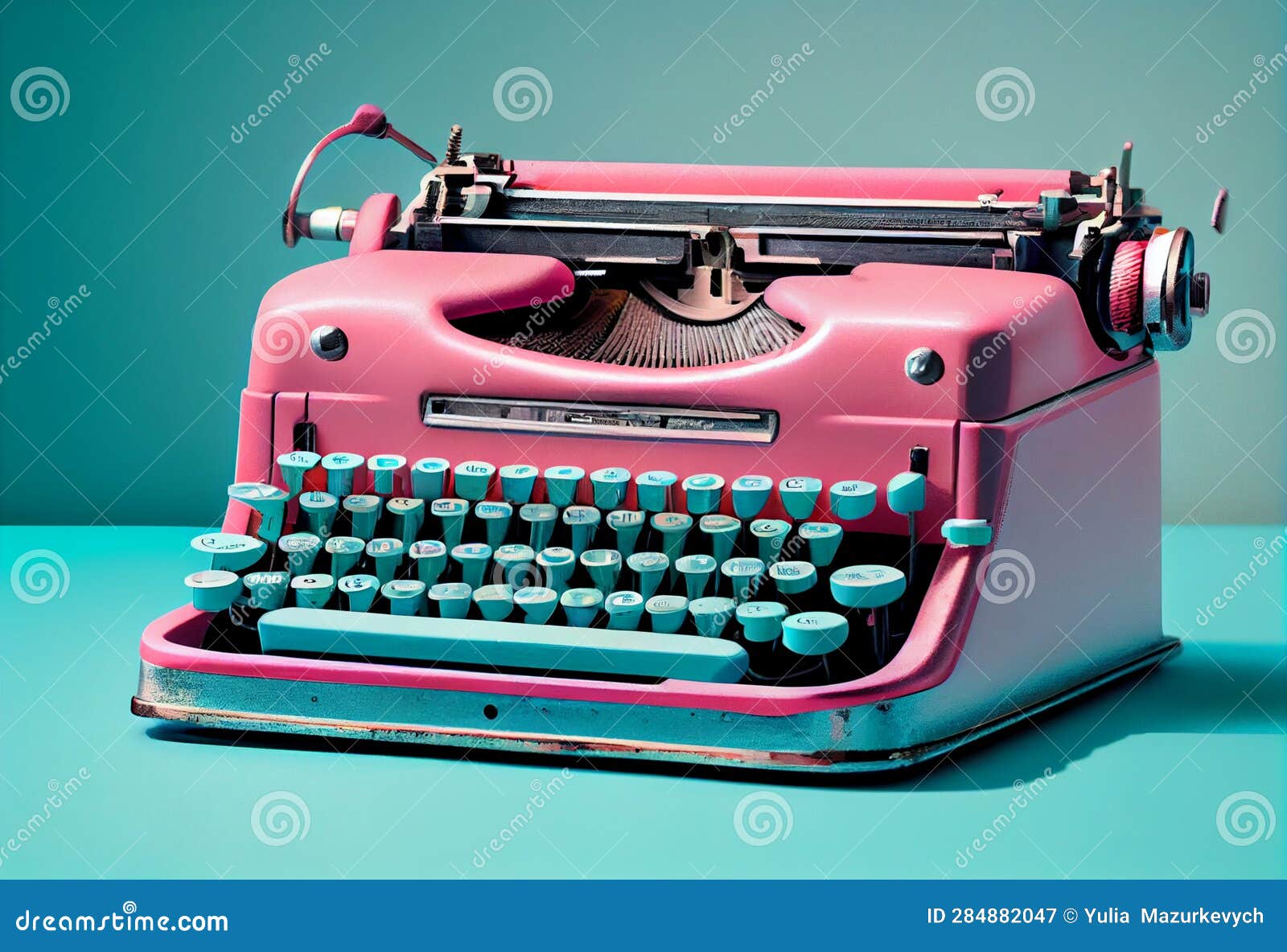Pink Typewriter on a Blue Pastel Background. Vintage Machine ...