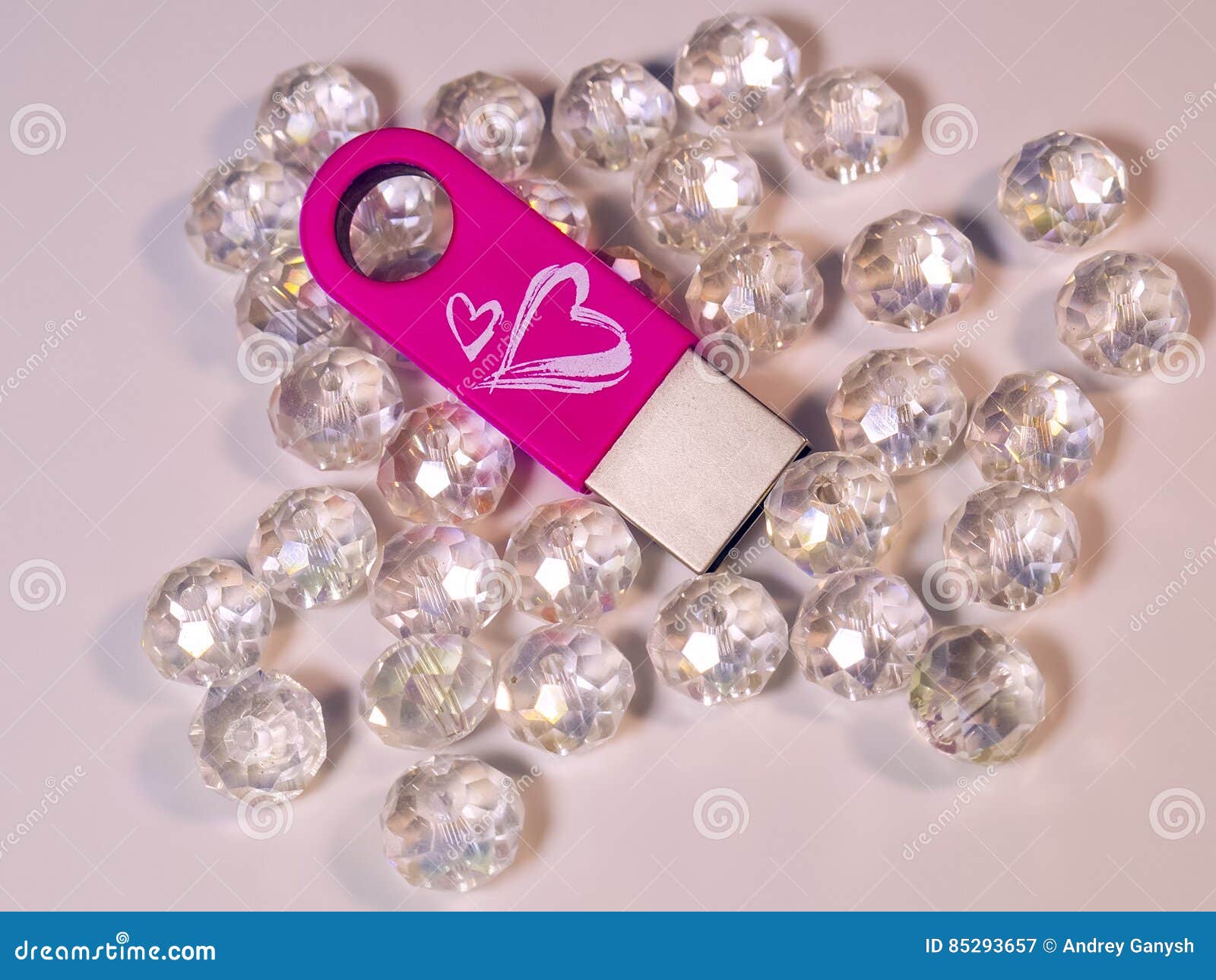 Pink USB Flash Drive with Heart and Gems Stock Image - Image of diamond ...