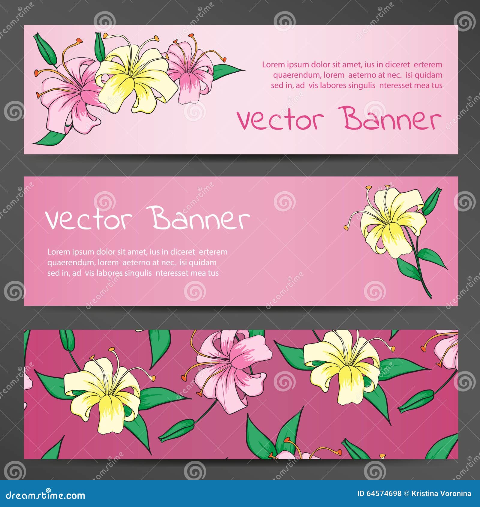 Pink Vector Banners with Lily Flowers Stock Vector - Illustration of ...