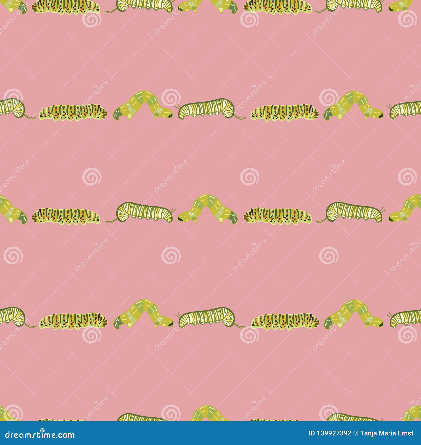 Pink Pattern with Caterpillar. Stock Vector - Illustration of drawing ...