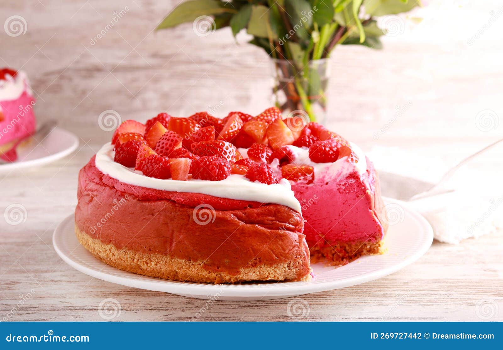 Pink velvet cheesecake stock photo. Image of cake, snack - 269727442