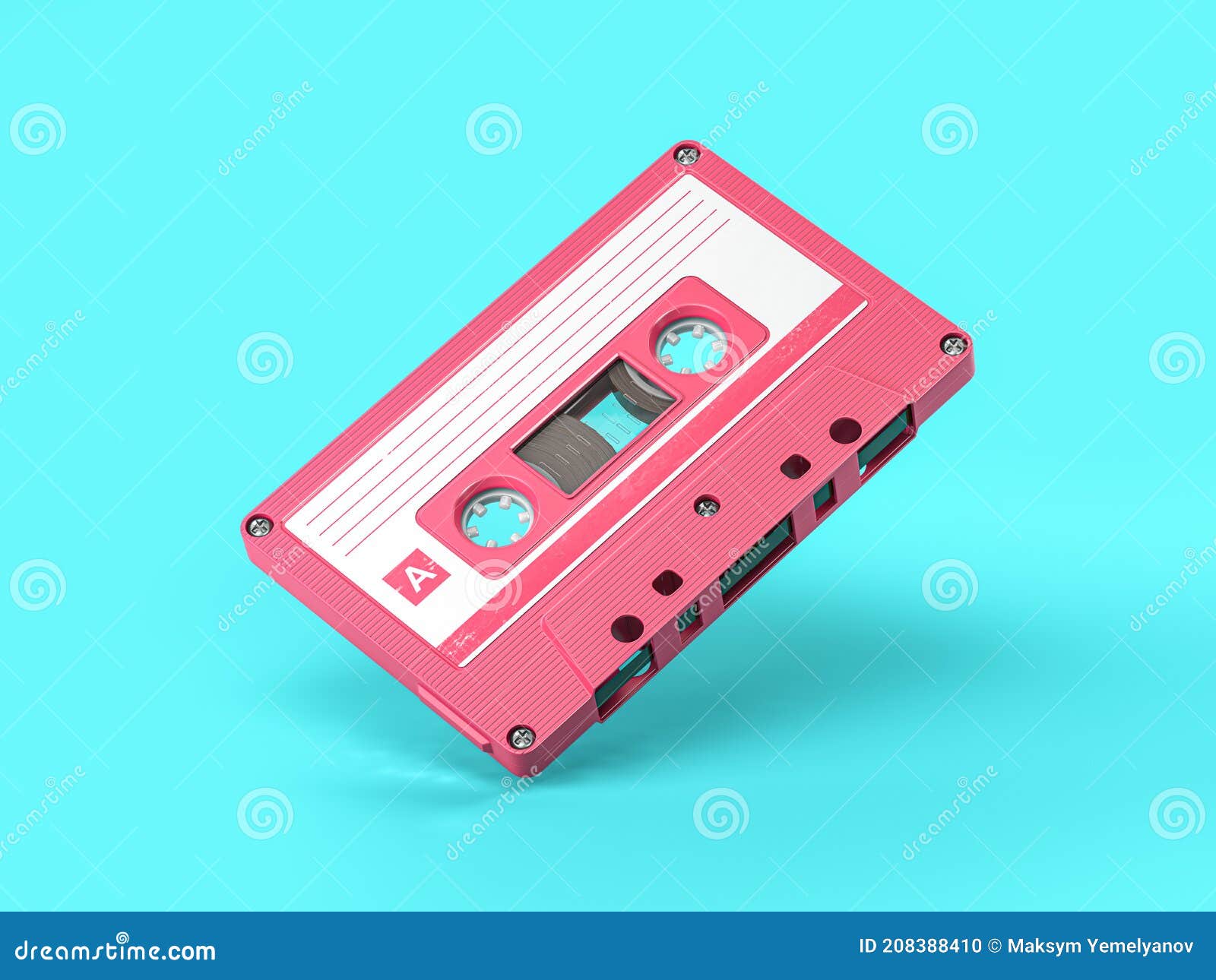 Pink Vintage Audio Cassette on Blue Background Stock Illustration ...
