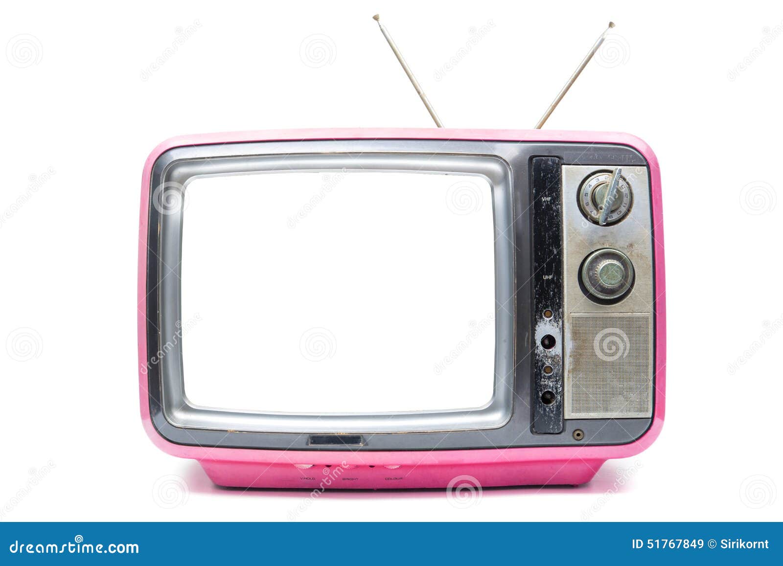 Pink Vintage TV on White Background Stock Image - Image of isolated ...