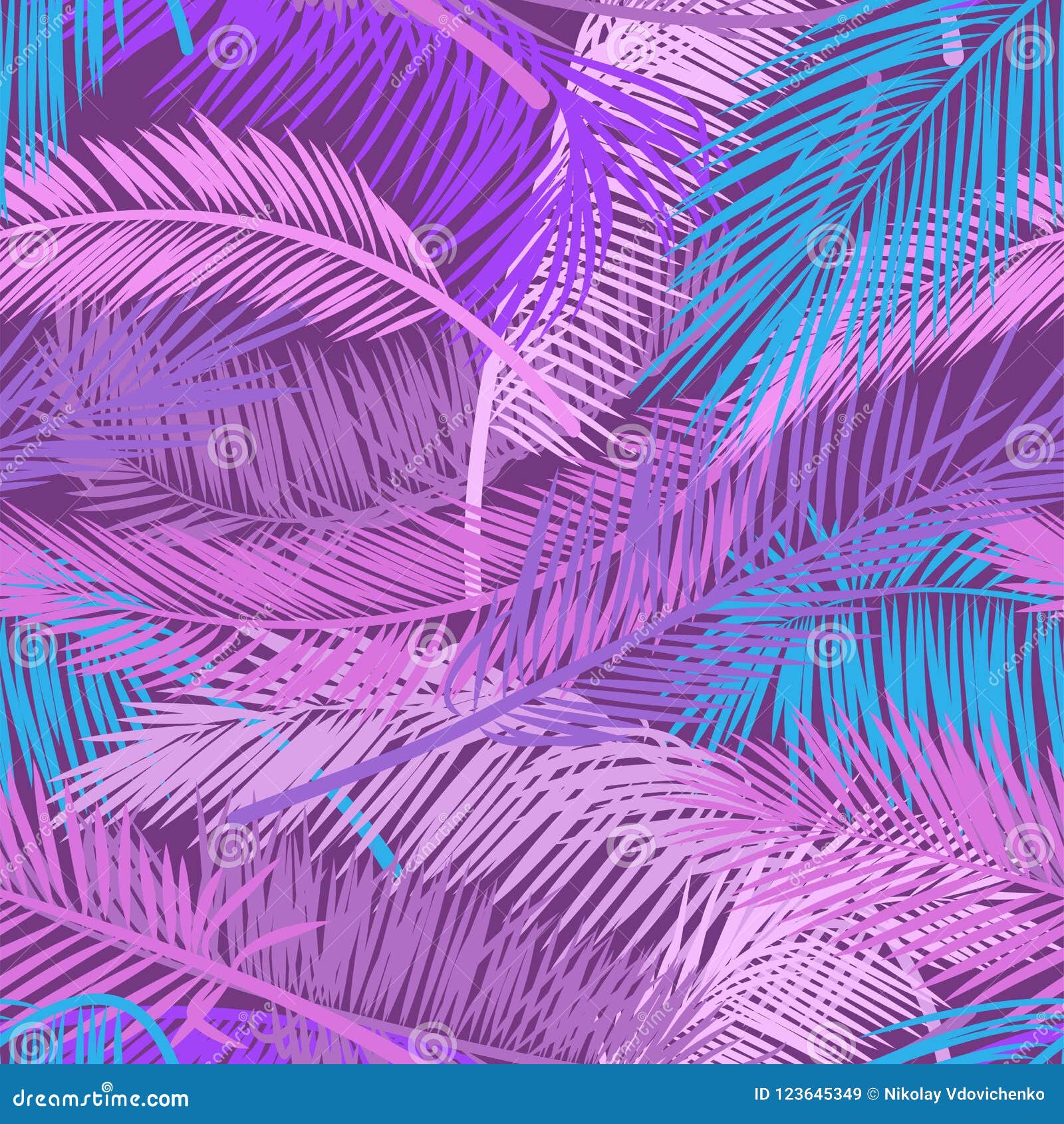 Pink and Violet Leaves Palm Tree on Dark Background. Beautiful Seamless ...