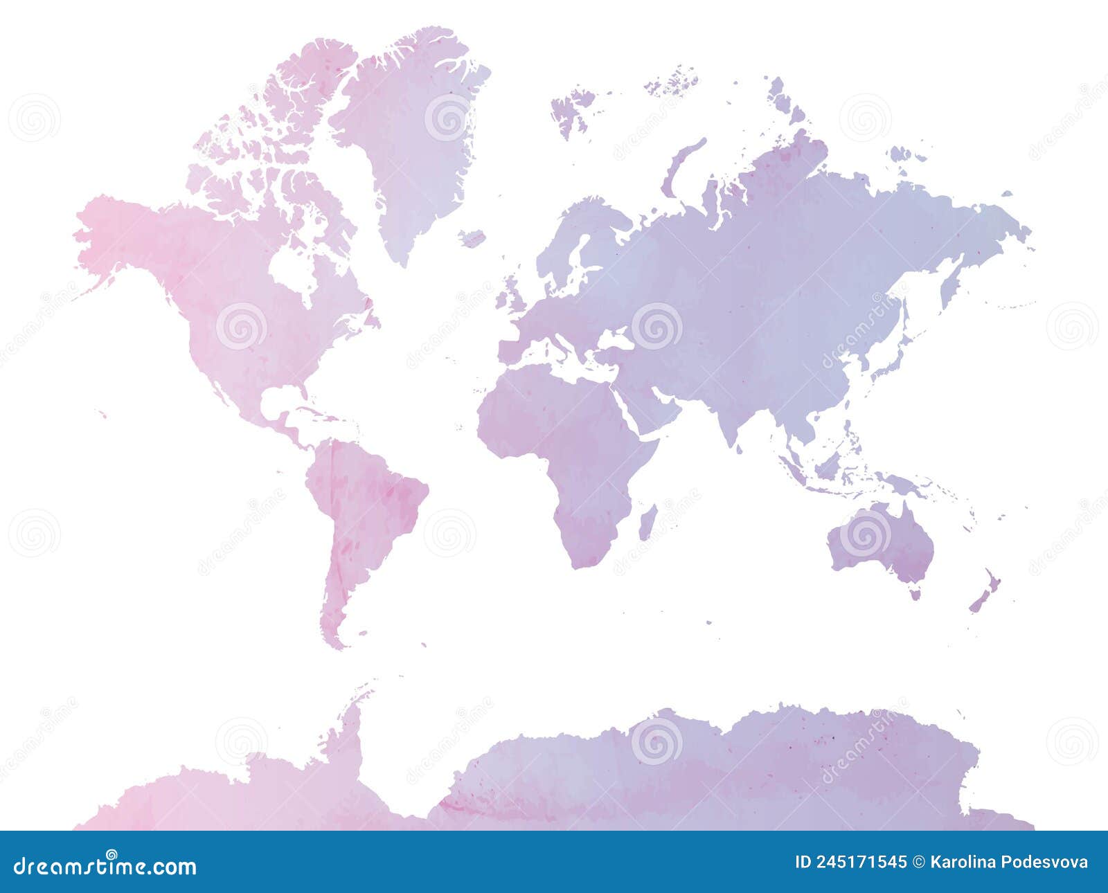 Pink and Violet Watercolor World Map Isolated on White, Vector ...
