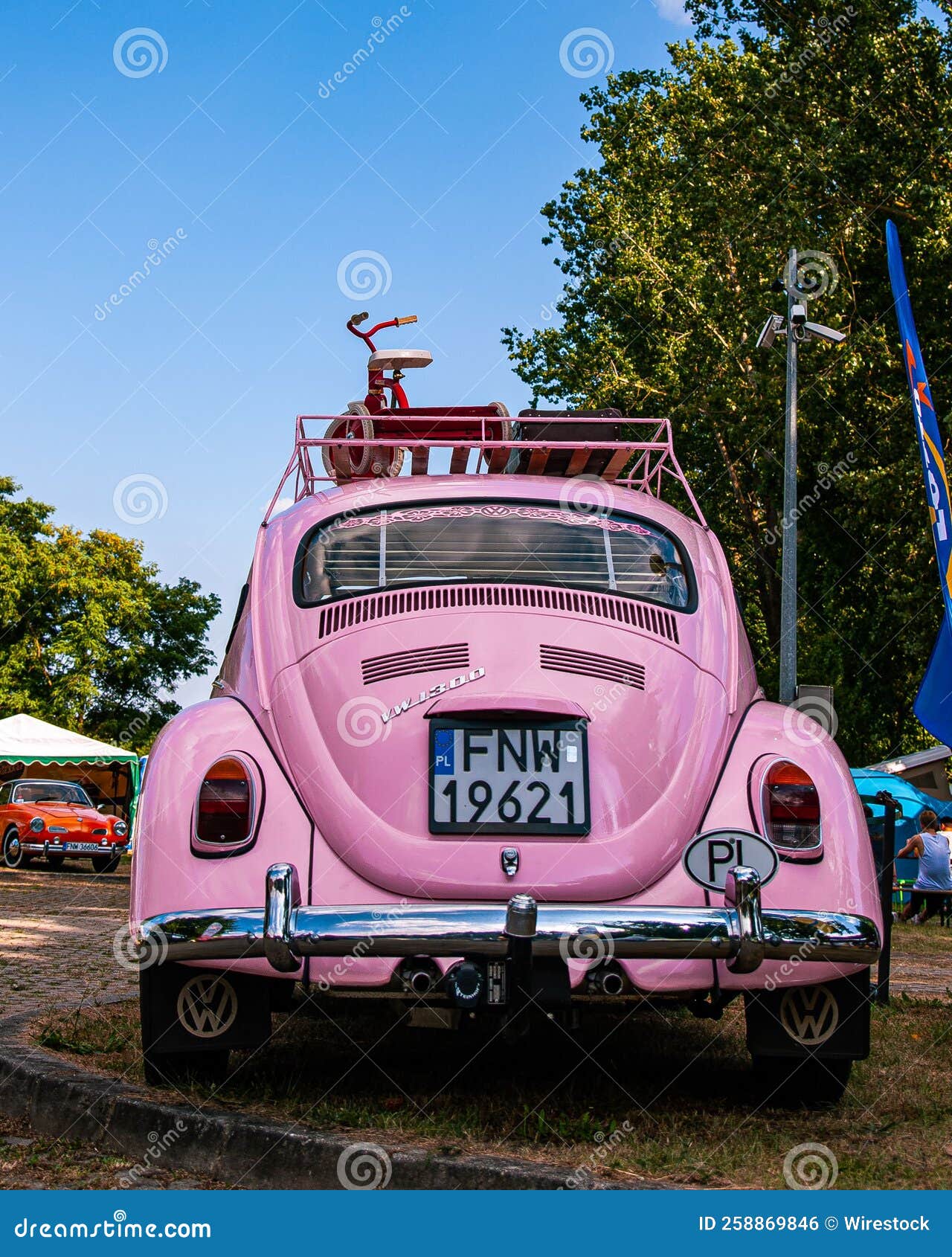 Pink Volkswagen Beetle Car on the Grass. Editorial Photo - Image of ...