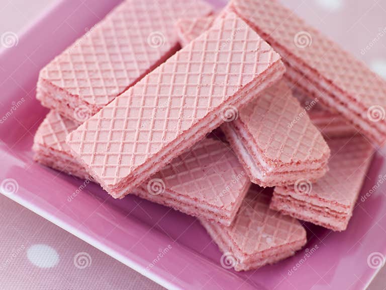 Pink Wafer Biscuits stock image. Image of sugar, plate - 5858733