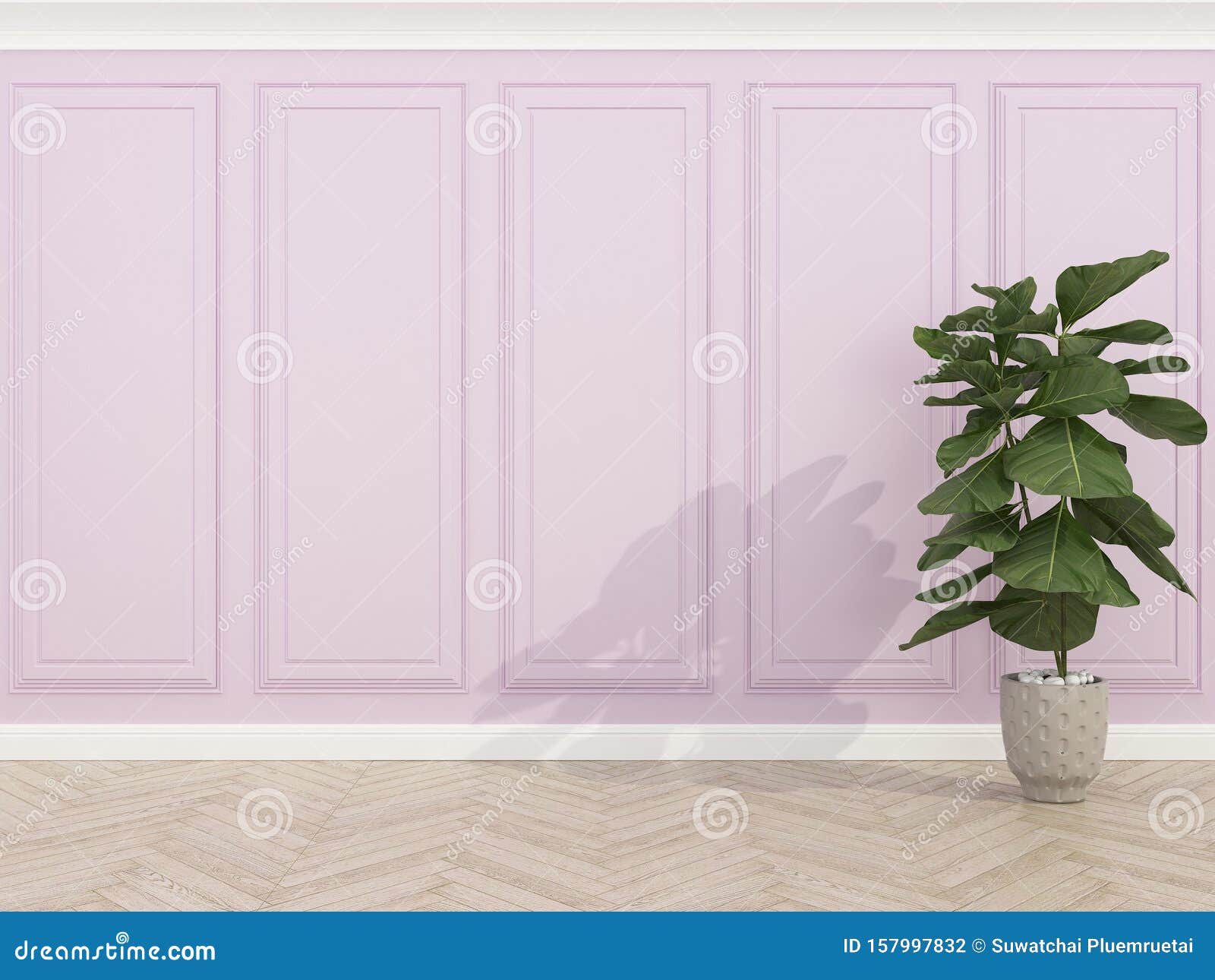 Pink Wall with Wood Floor and Fiddle,3d Render Stock Illustration ...