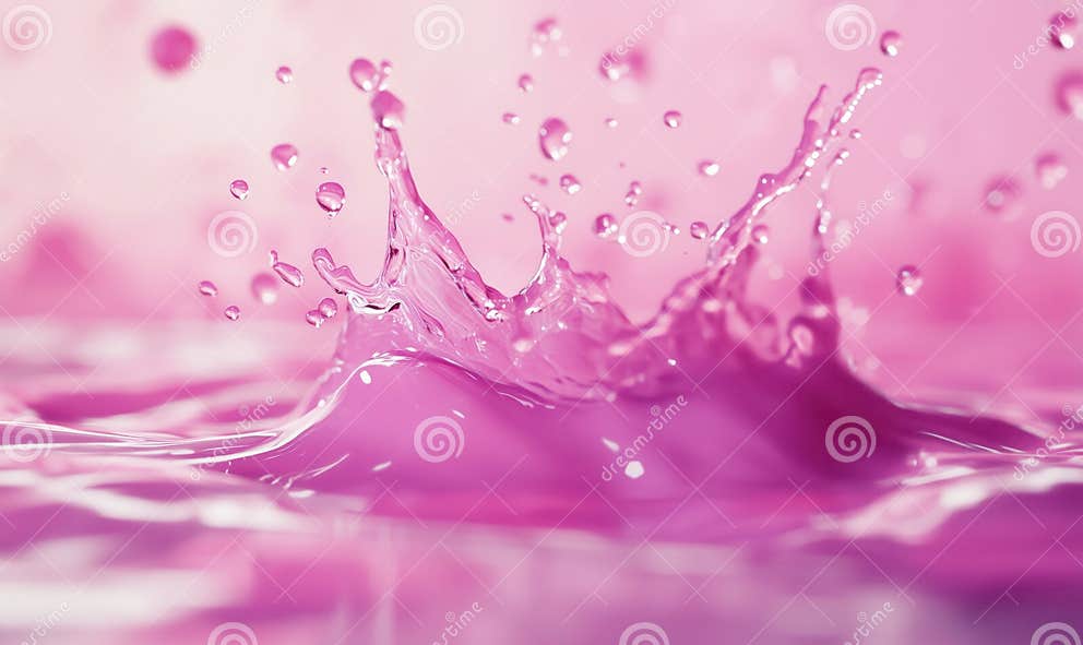 Pink Water Splash with Droplets Creating Dynamic Wave Patterns in Soft ...